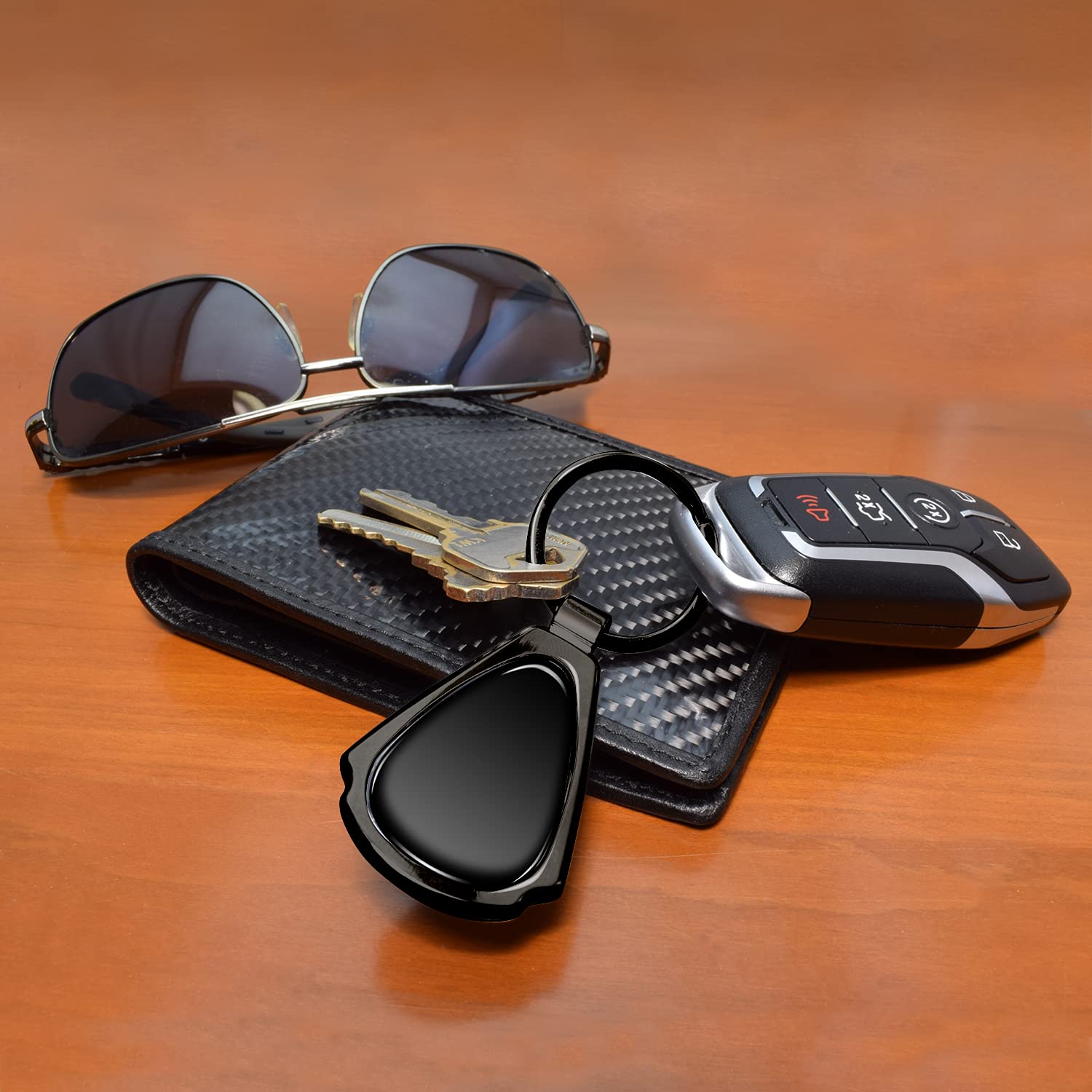 iPick Image for Ford Logo Black Dome Dark Gunmetal Metal Teardrop Premium Key Chain Keychain, Official Licensed