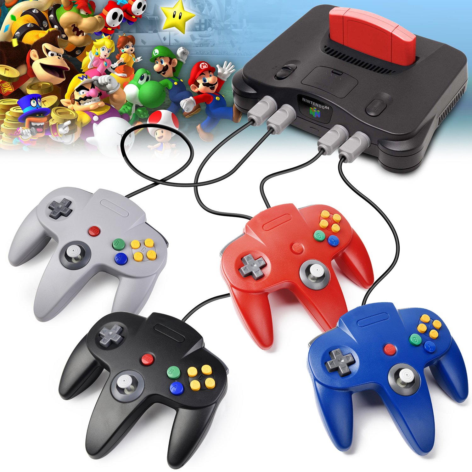 iNNEXT 4 Pack N64 Controller, Classic Wired N64 Gamepad Joystick for Ultra 64 (Black/Grey)