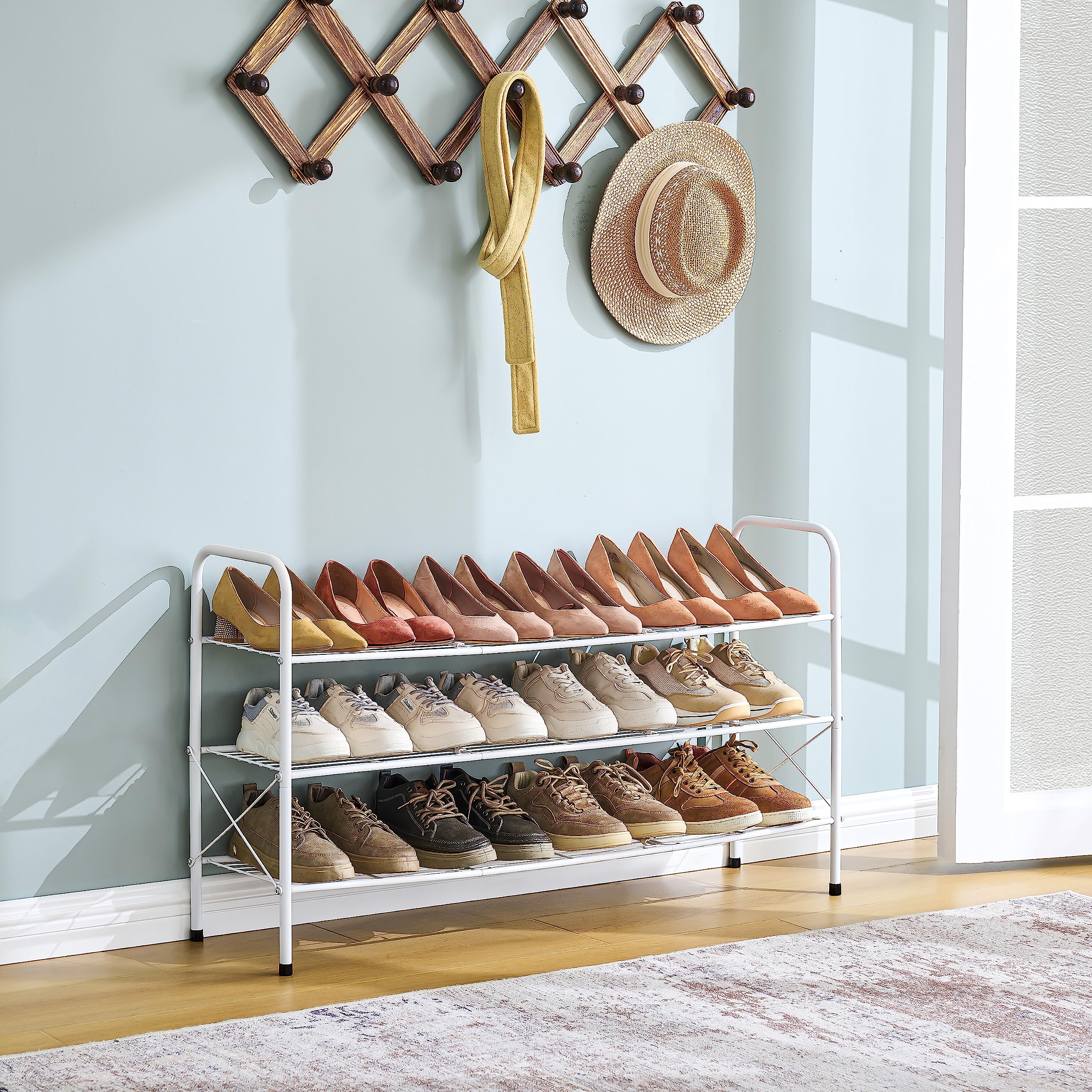 Hoctieon 3 Tier Durable Mesh Style Shoe Rack, Entryway Shoe Shelf, Shoe Rack FreeStanding, Shoe Storage Organizer, Shoe Rack for Closet, White