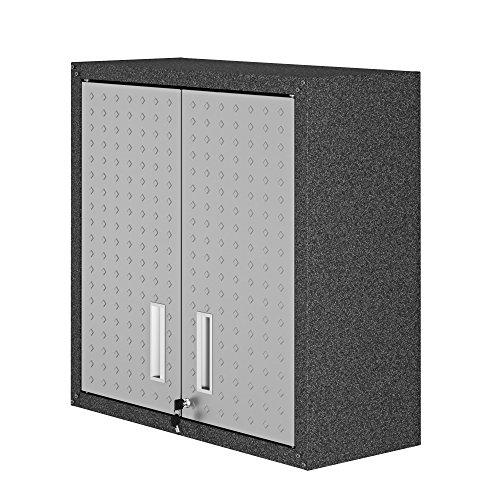 Manhattan Comfort Fortress Rolling Cabinet Garage Storage, Black/Gray & Fortress Floating Garage Storage Cabinet, Black/Grey
