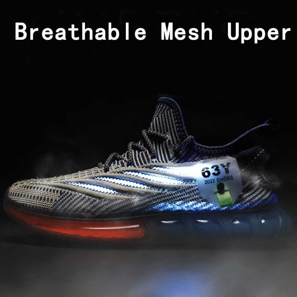JCONGUW Men's Shoes Non Slip Shoes Slip on Sneakers Walking Shoes Black Athletic Mesh （Denim Blue 10）