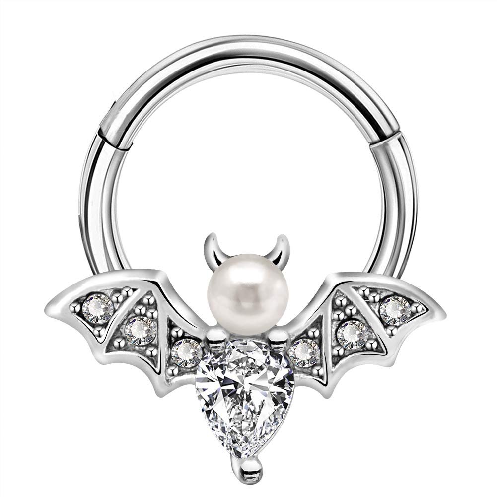 Jewseen Clear Gem Vampire Bat Halloween Hinged Segment Ring Tear CZ Daith Earring Helix Tragus Cartilage Piercing Jewelry