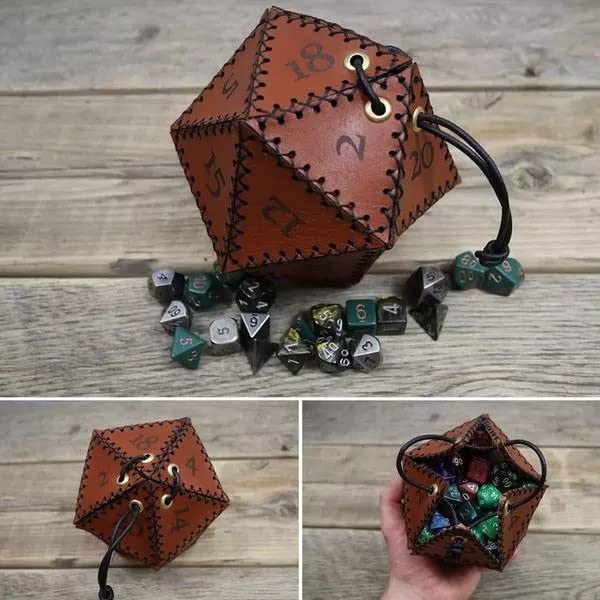 Newest Leather Drawstring DND Dice Pouch Storage Bag,Polyhedral Dice Pouch Portable Drawstring Bag for RPG,Game,DND Dice Bag