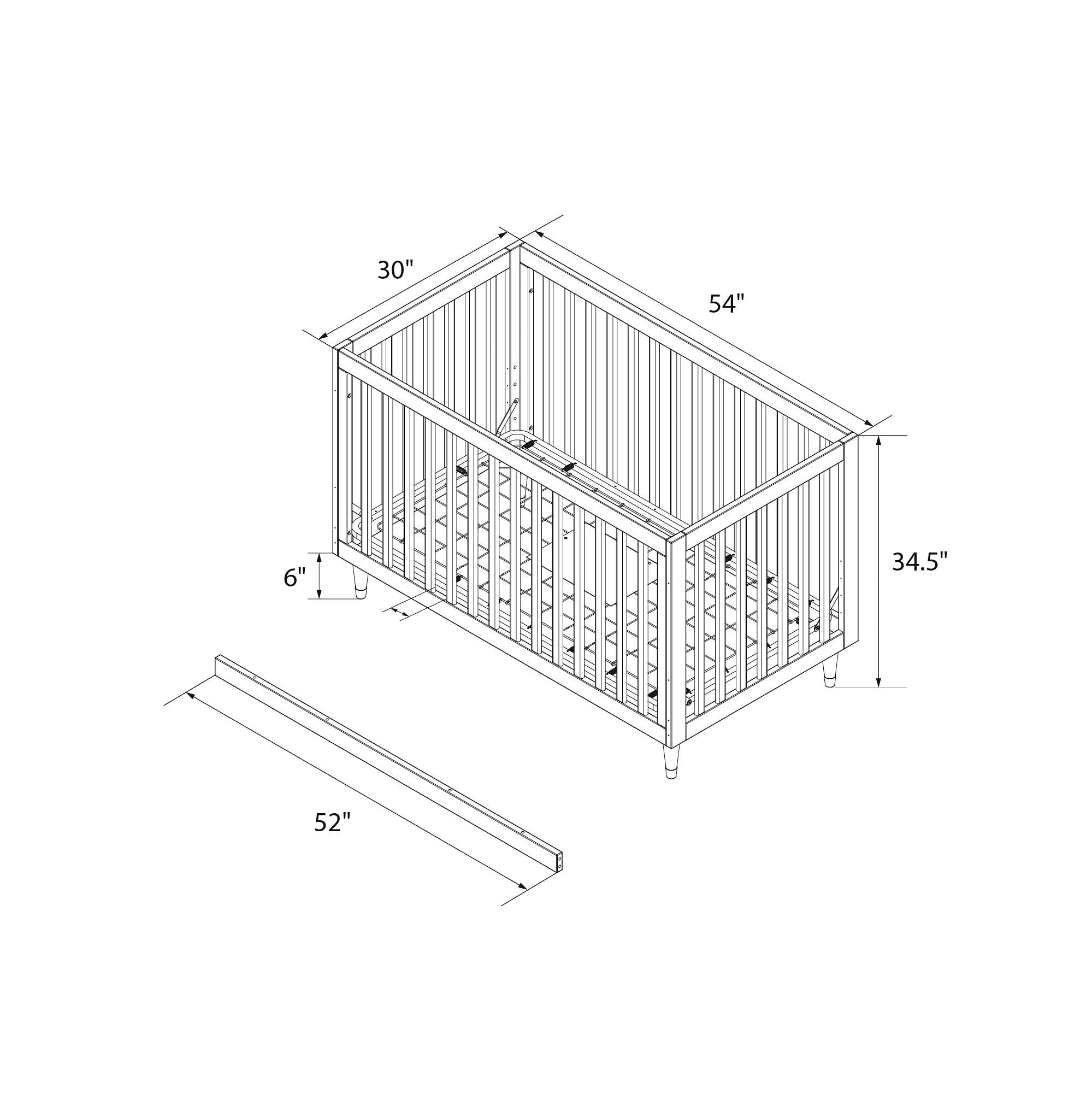 Little Seeds Rowan Valley Flint 3-in-1 Crib, White/Black with Wood Leg