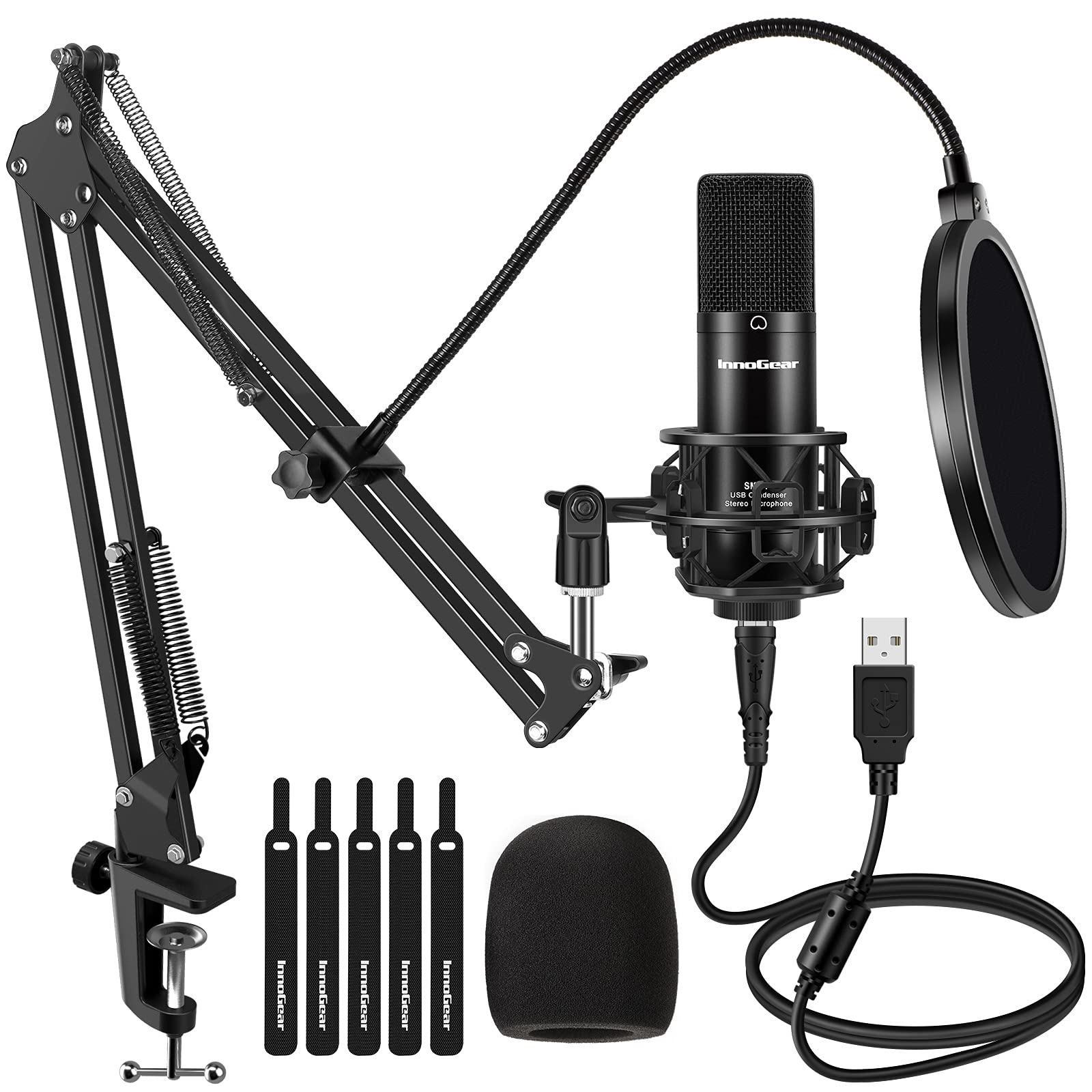 InnoGear USB Microphone, 192KHZ/24BIT Plug & Play PC Computer Professional Cardioid Mic with Mic Stand Shock Mount Pop Filter USB Cable for Studio Podcasting YouTube Gaming Streaming