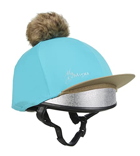 LeMieux Pom Pom Horse Riding Hat Silk with 4 Way Stretch Fabric Coordinates with Base Layers & Saddle Pads - Equestrian Headgear - Azure