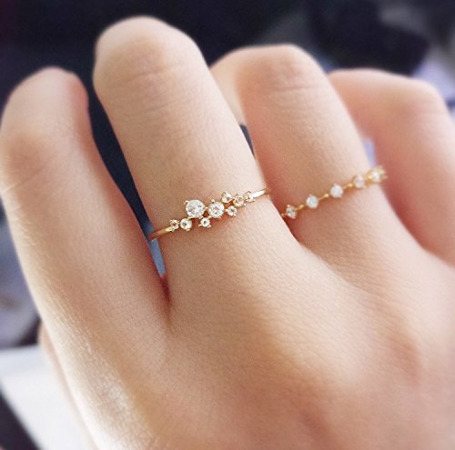 Indigo Blonde Diamond Cluster Ring for Women in Sterling Silver Dainty Stackable Ring 14K Gold Vermeil (Gold, 7)