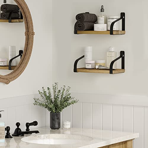 You Have Space Prato 9" Floating Shelves for Living Room Decor, Small Book Shelves for Bedroom, Bathroom & Kitchen Organization and Storage Shelves for Wall, Burnt, Set of 2