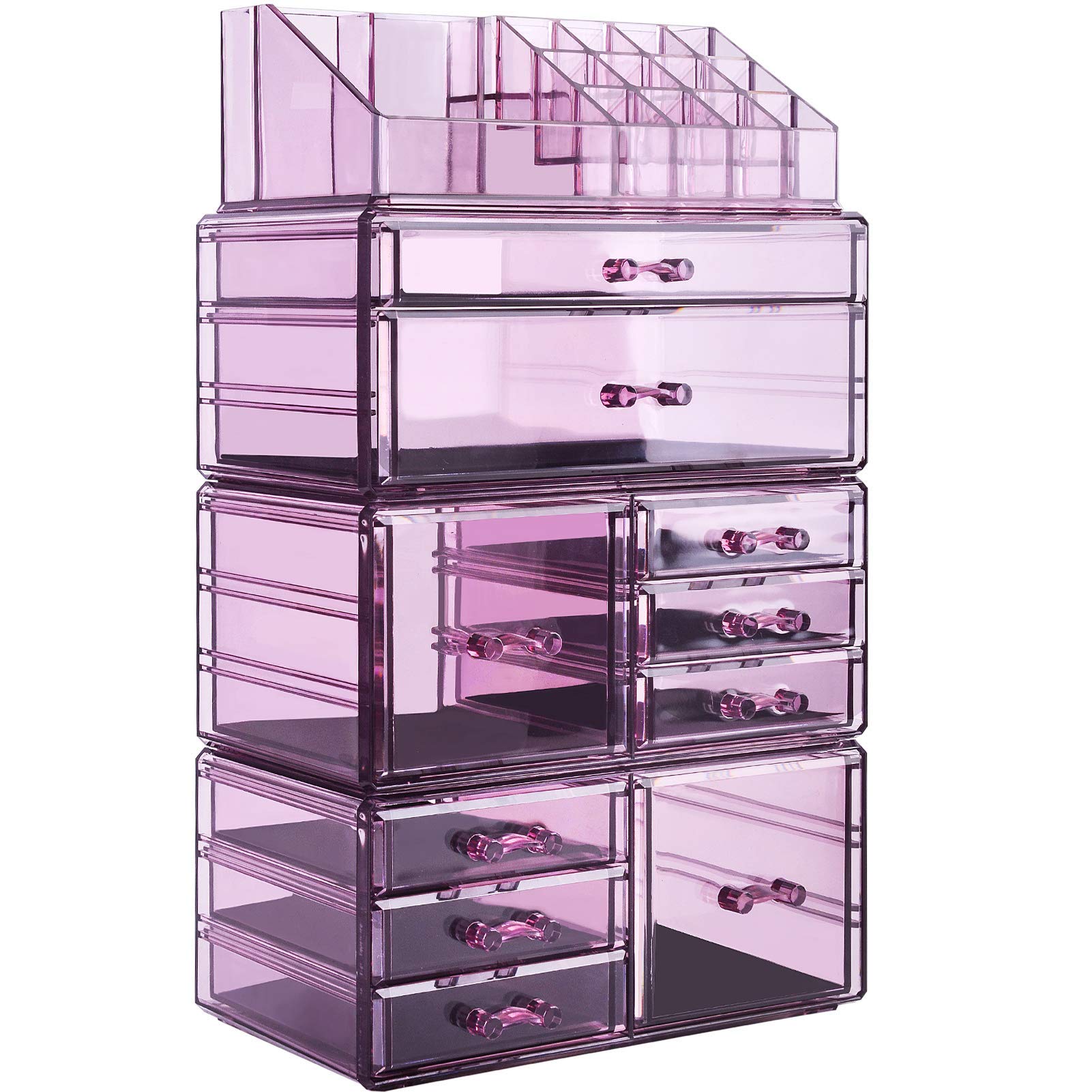 InnSweet Makeup Organizer Large Cosmetic Storage Drawers and Jewelry Display Box for Vanity, Makeup Holder with 10 Drawers, Purple