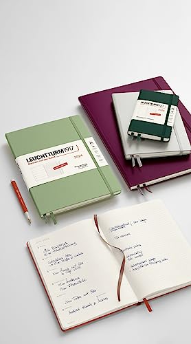 LEUCHTTURM1917 367702 Weekly Calendar & Notebook Medium (A5) 2024, with Extra Book for Addresses and Anniversaries, Lilac, German, 12 Months