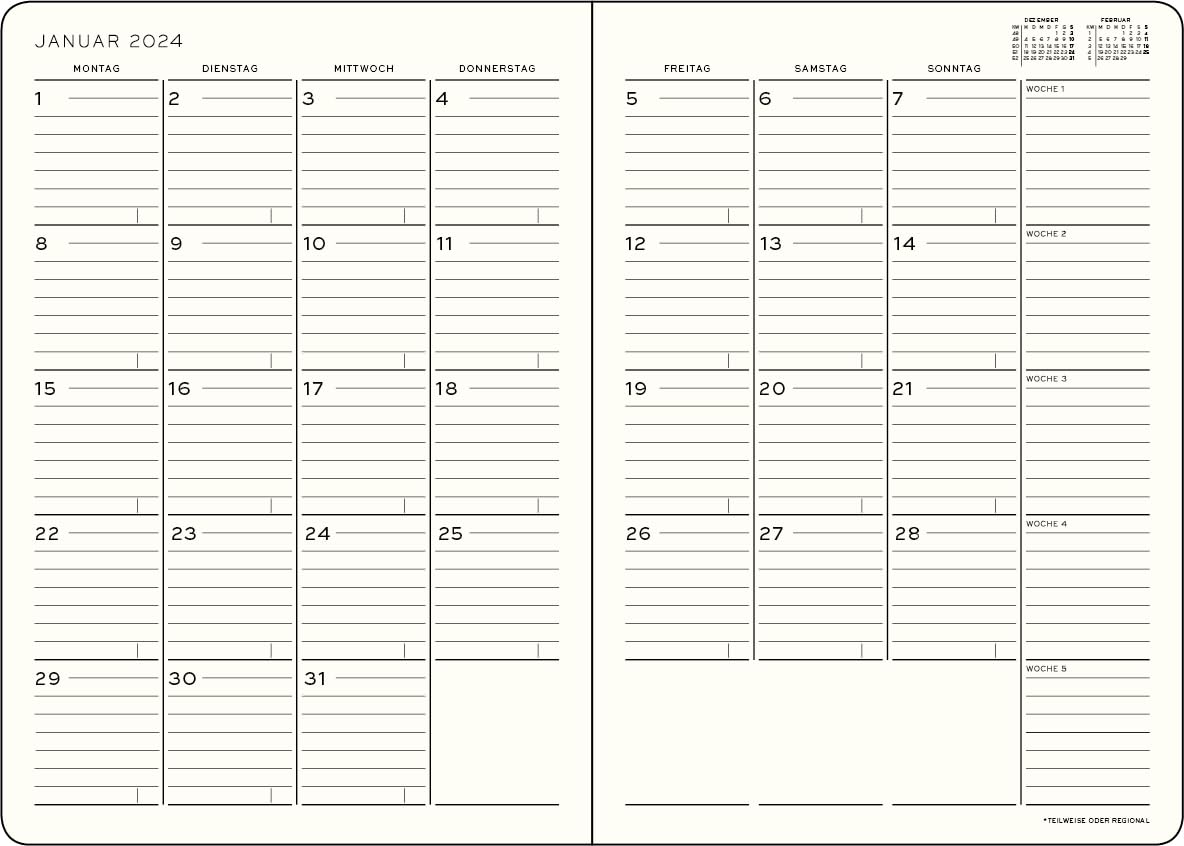 LEUCHTTURM1917 367582 Monthly Planner & Notebook Paperback (B6+) 2024, 16 Months, Soft Cover, Black, German