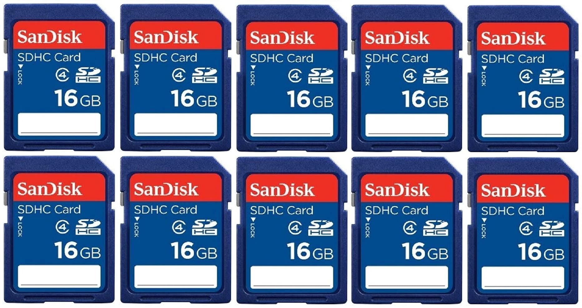 Lot of 10 SanDisk 16GB SD SDHC Class 4 Flash Memory Camera Card SDSDB-016G-B35 Pack + SD/TF USB Card Reader