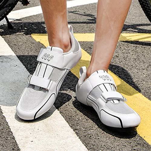 Mens Cycling Shoes Indoor Road Bikes Shoes Compatible with Peloton with Look Delta Cleats,White,8
