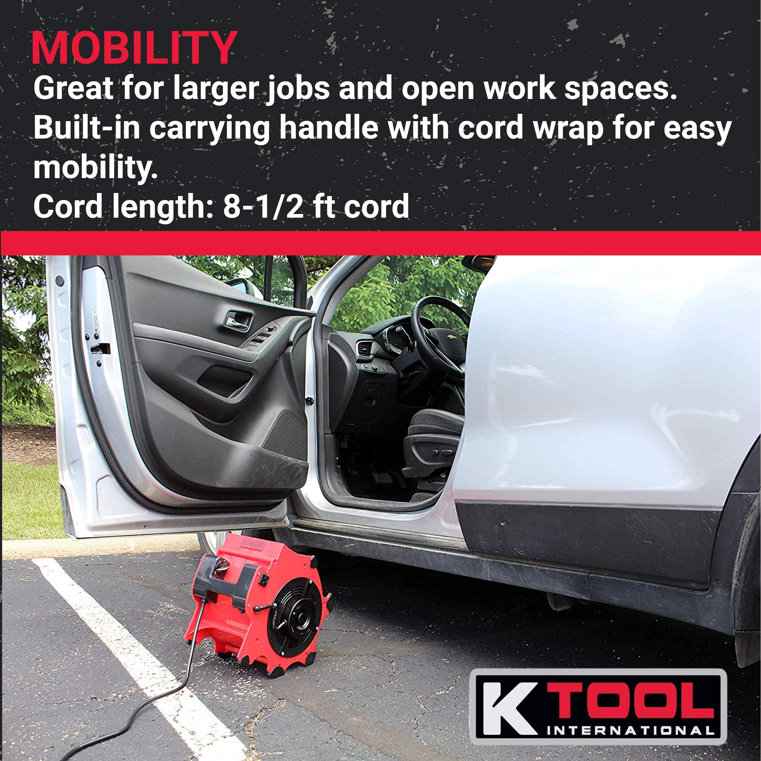 K Tool International 77700; Big Chill Workforce Blower, 3 Speed Motor with Built-in Overload Protection, 4 Angle Position, Indoor and Outdoor Use, Heavy Duty Design Impact Resistant ABS, 1200 CFM, Red