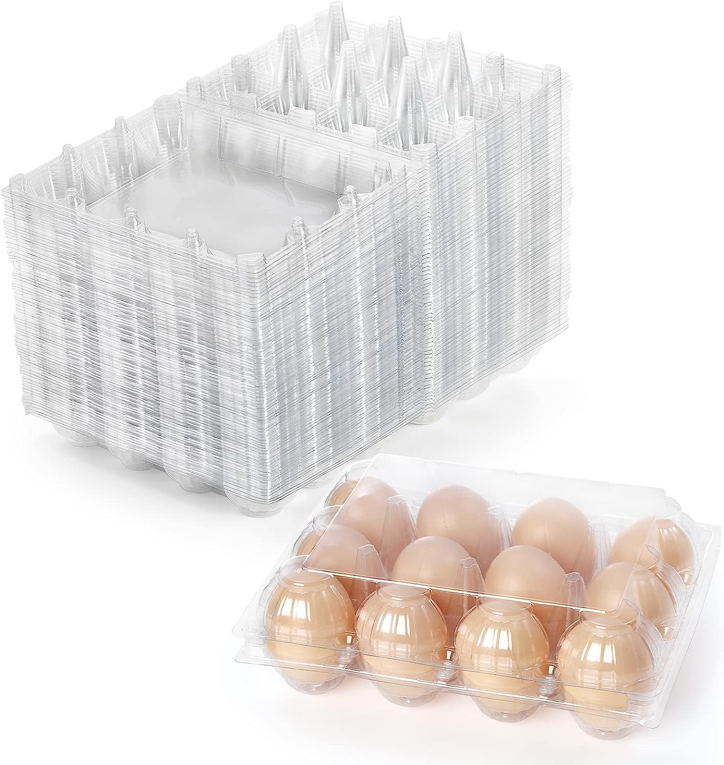 Youeon 60 Pack Plastic Egg Cartons 12 Count, Clear Egg Cartons for Chicken Eggs 3x4 Grid, Reusable Egg Cartons Bulk Perfect for Family, Farm, Markets, Display, Camping -Medium