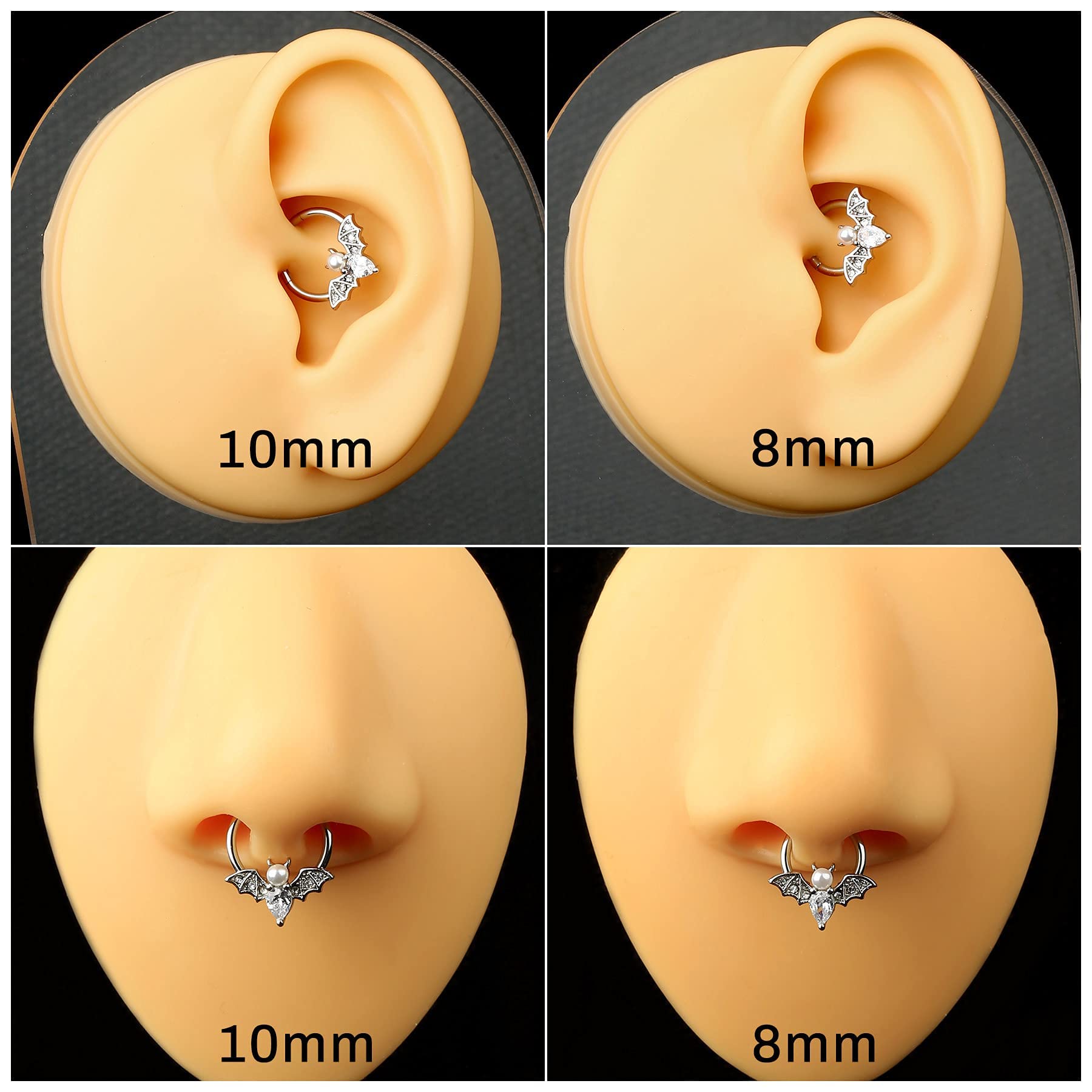 Jewseen Clear Gem Vampire Bat Halloween Hinged Segment Ring Tear CZ Daith Earring Helix Tragus Cartilage Piercing Jewelry