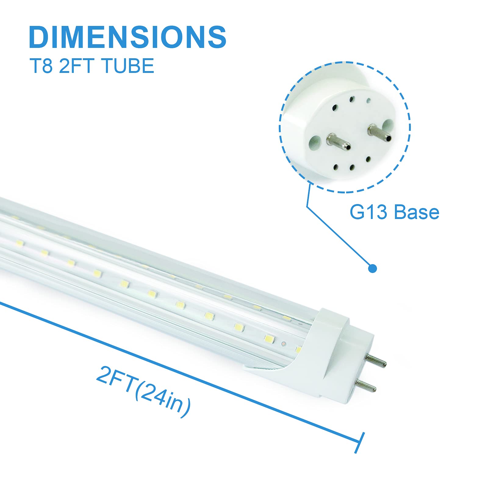 JEVCLED T8 T10 T12 2FT LED Bulb High Brightness Fluorescent Lamp Store Light 6000K T8 G13 2340Lumens 18W Replacement Fluorescent Lamp 45W, Ballast Bypass, Double-Ended Power Supply Pack-4