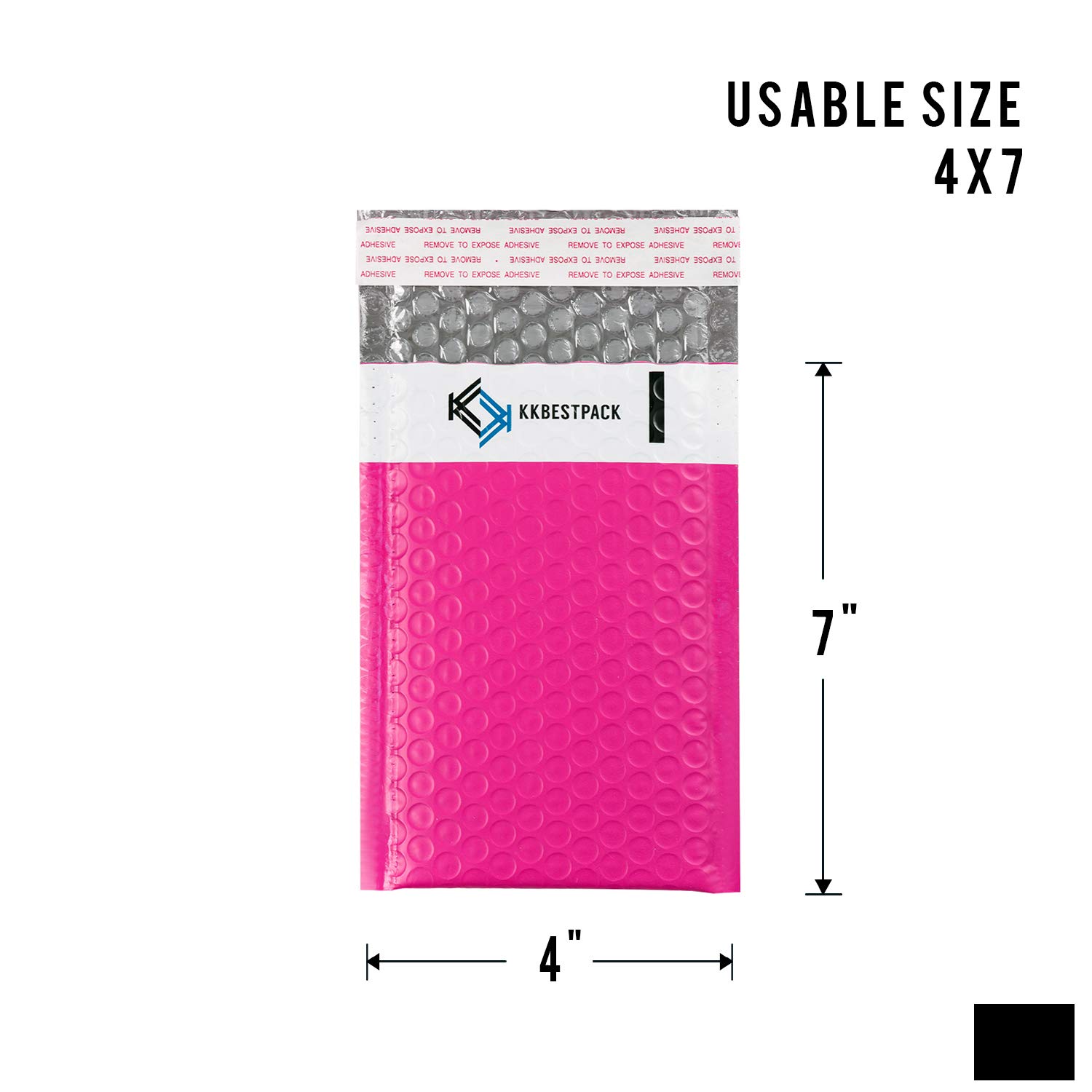 KKBESTPACK Poly Bubble Mailers 4x7 Inch Self Seal Padded Envelopes #000 Pink, Pack of 50 (ZZ47BP)