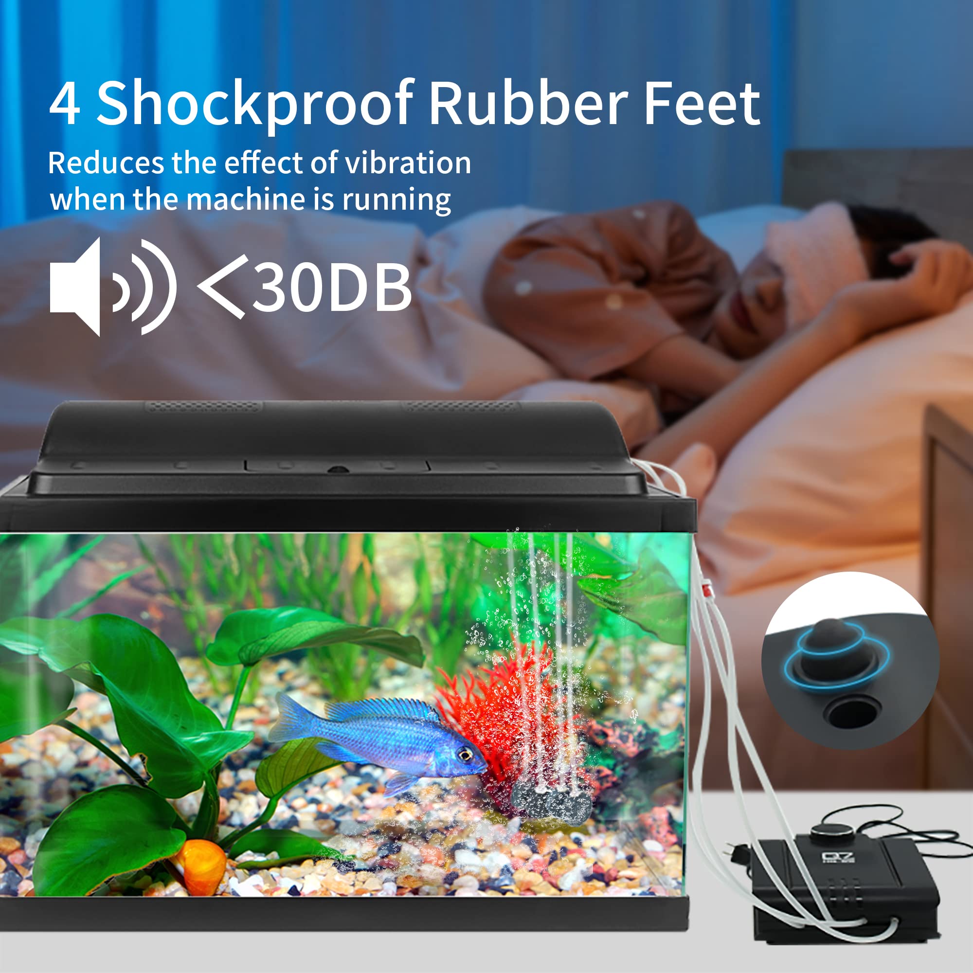LAWNFUL Aquarium Air Pump with 4 Outlets (1.6L/min, Up to 400 Gallon), Quiet Fish Tank Air Pump with Adjustable Air Valve for Aquarium, Hydroponics, Fish Tank, Pond