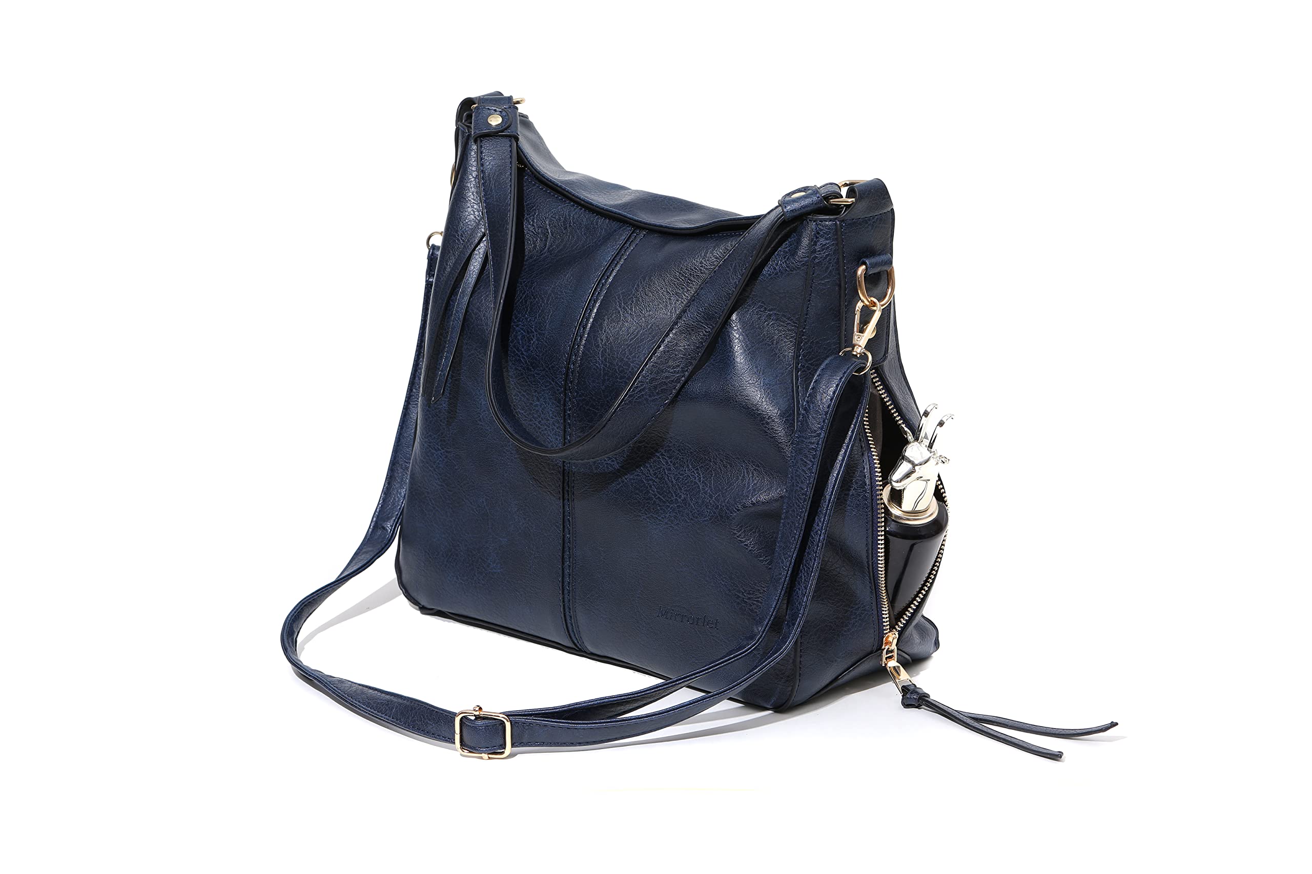 MIRRORLET Women’s Long Handle Bag (BLUE) Tote Bags for Women with three ZIPPERED POCKETS. Shoulder bag for working and informal activities. (Environmentally friendly non leather from animals’ skin).