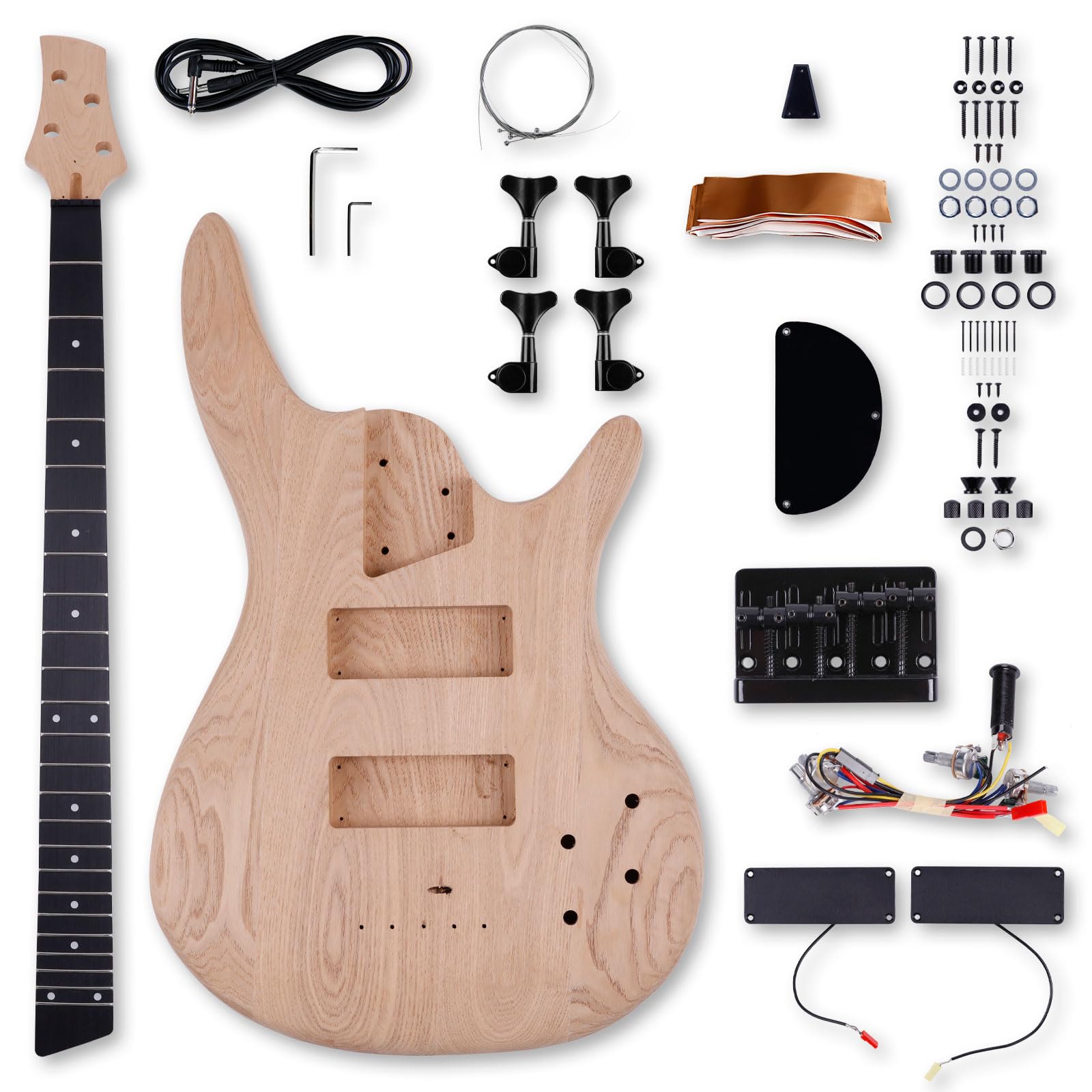 Leo Jaymz DIY Electric Bass Guitar Kits -Roasted Ash Body,Roasted Maple Neck and Ebony Fingerboard - Fully Components Included (IB 4Strings)