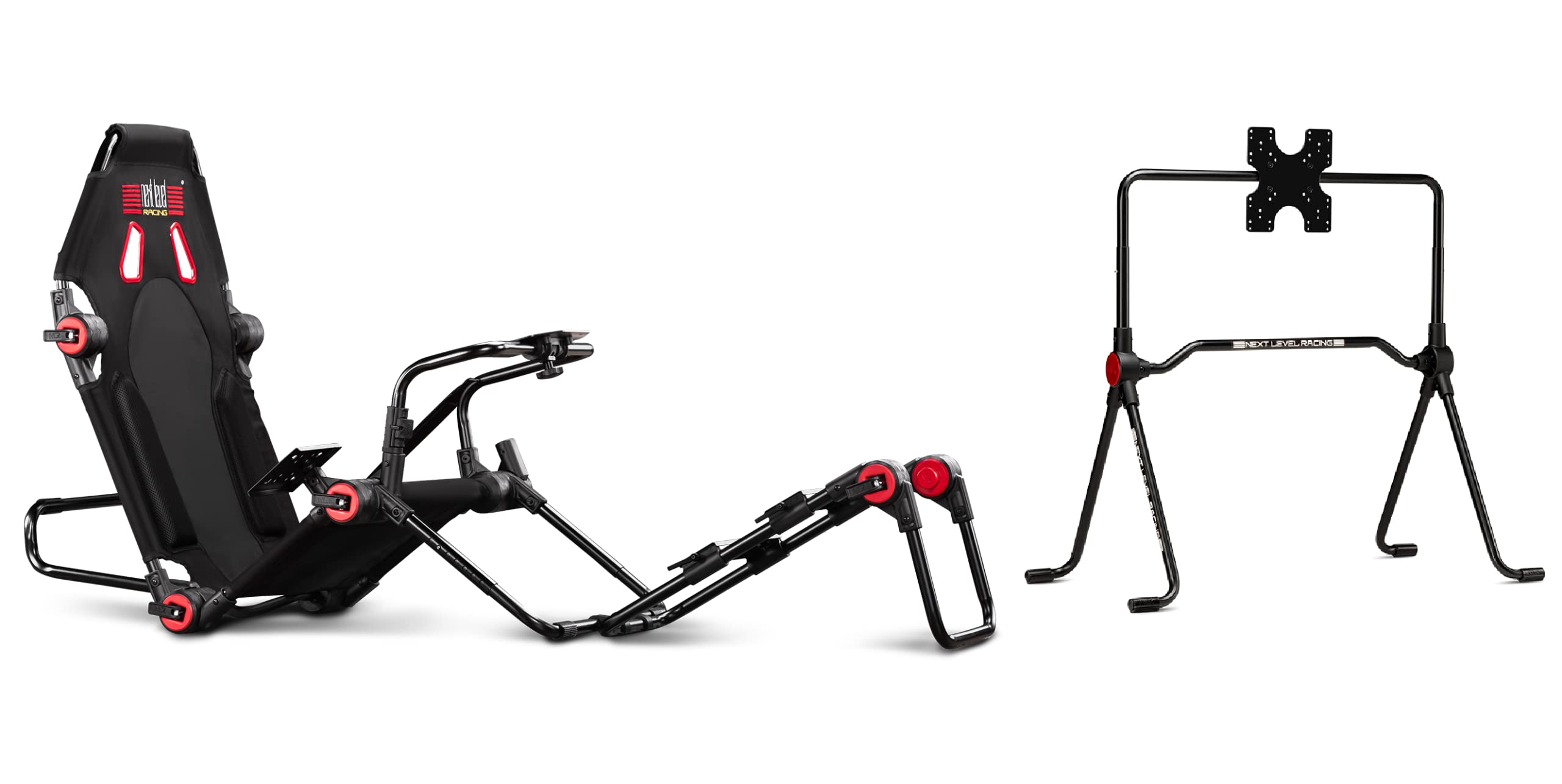 Next Level Racing F-GT Lite Formula & GT Foldable Simulator Cockpit and Lite Free Standing Monitor Stand - Bundle
