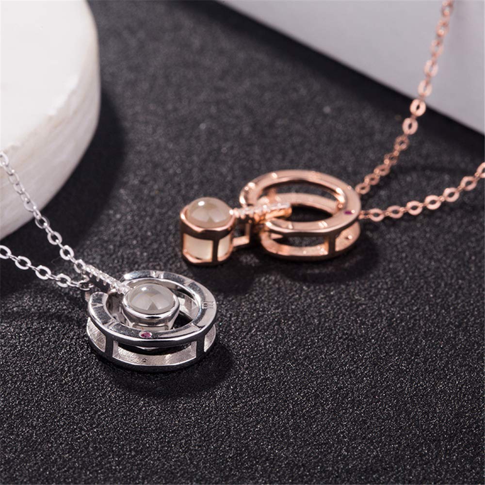 Inf-way I Love You Necklace, 100 Languages Projection on Round Onyx Pendant Loving Memory Collarbone Necklace 1 Pcs (Silver)