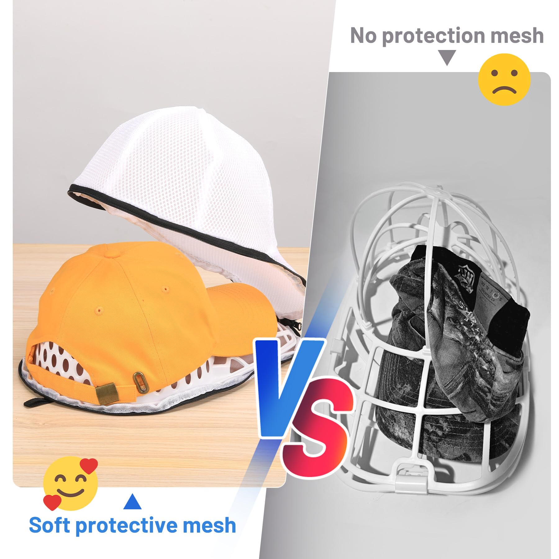 Rihogar Hat Washer Cage Hat Cleaner, Baseball Cap Washing Cage, Hat Washer for Washing Machine Fit for Adult and Kids' Caps, Including Hat Rack, 2 Pack White