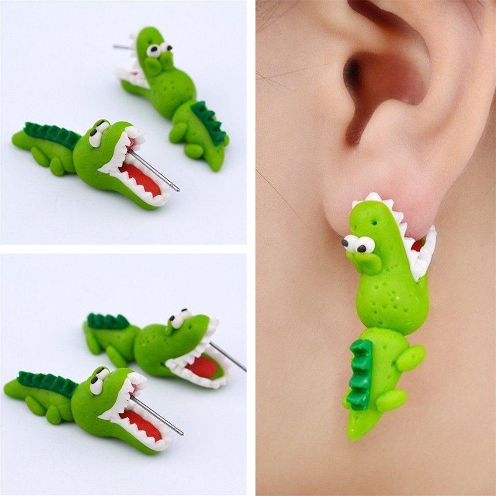 IYSHOUGONG 3 Pair 3D Clay Earrings Handmade Biting Your Ear Animal Polymer Clay Stud Earrings for Women,STYLE RANDOM