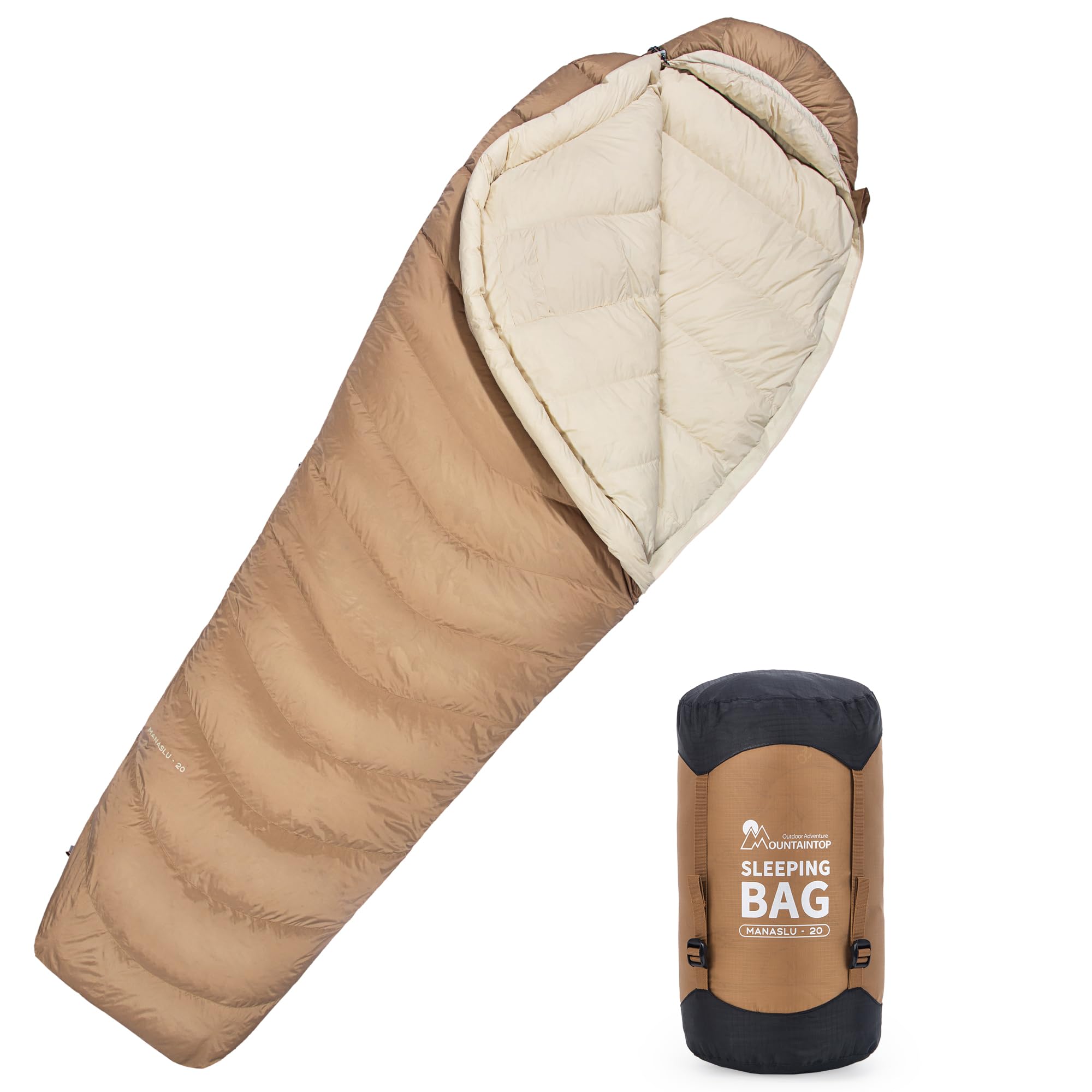 MOUNTAINTOP Down Fill Sleeping Bag for Adults Ultralight Backpacking Sleeping Bag Comfort with Compression Sack - 4 Seasons for Camping Hiking Traveling