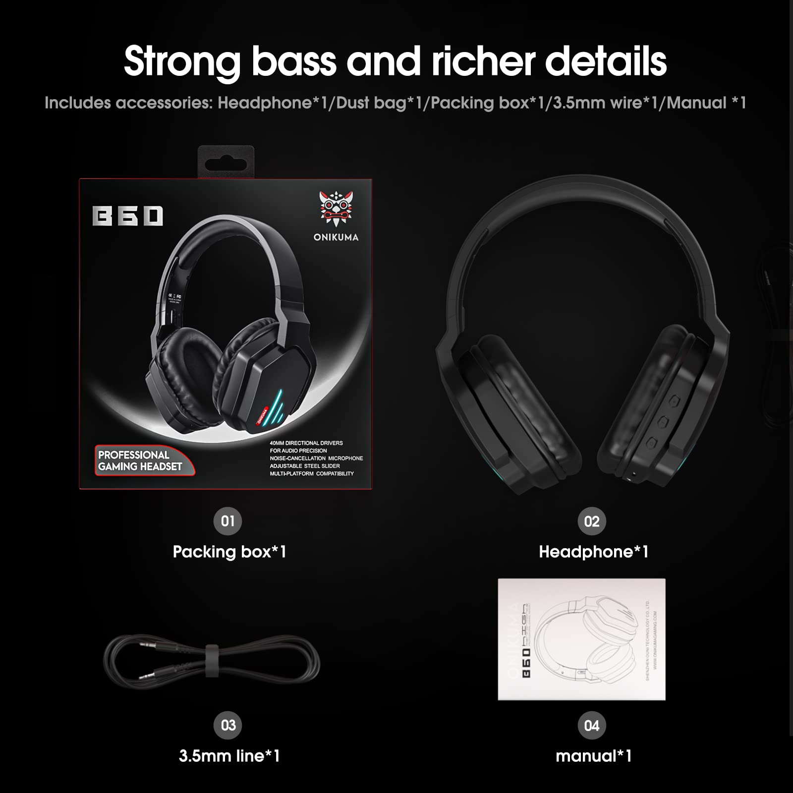 Lightweight Over-Ear Headphones - B60 Lightspeed and Bluetooth Wireless Headset - Compatible with Dolby Atmos Detachable Microphone, Works with PC, PS5, PS4, Xbox Series X|S, Xbox One - 18h Battery