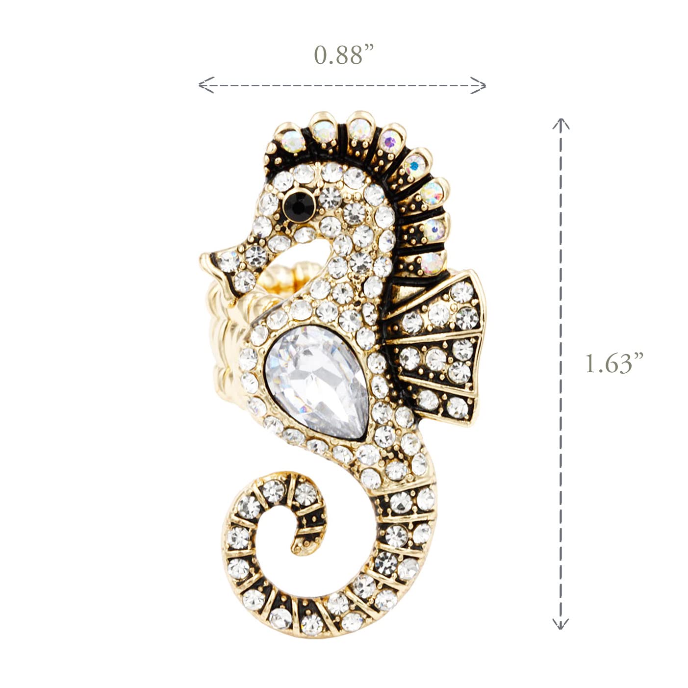Lavencious Seahorse Design Rhinestone Stretch Statement Ring for Women Size for 7-9
