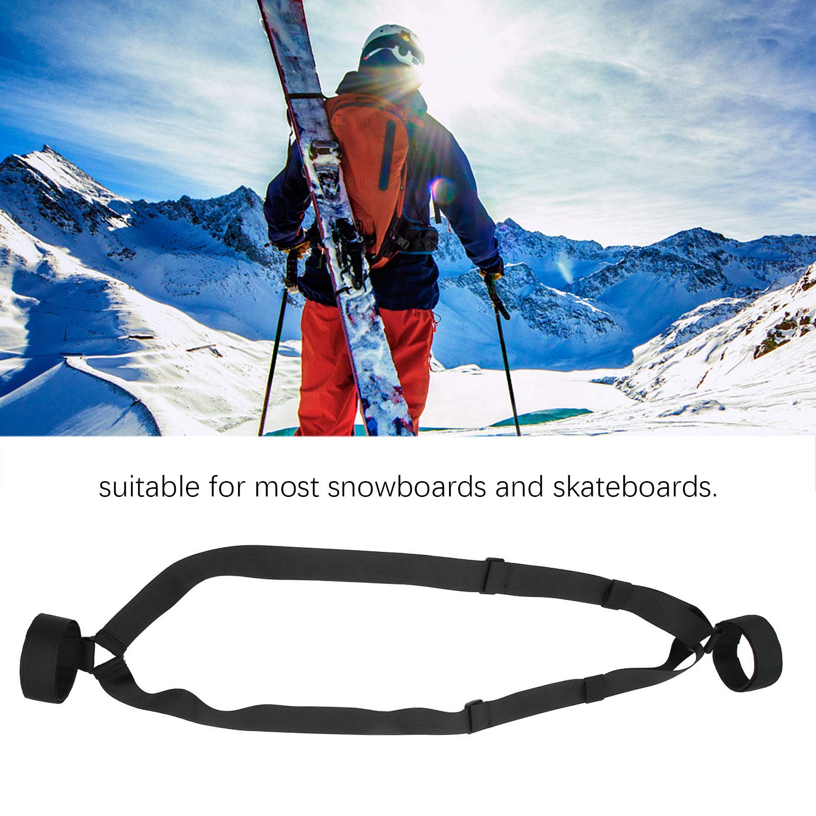 LAIONTY Snowboard Backpack Strap Nylon Portable Storage Fixed Belt, With Adjustable Buckle Ski Fixed Shoulder Belt Training Accessory
