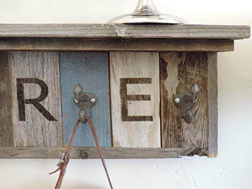 Personalized Reclaimed Barn Wood Coat Rack with 4 inch Deep Shelf, Decorative Custom Wall Mounted Entryway hooks, Rustic Farmhouse Hat Umbrella Tree Accent Your choice of length and colors