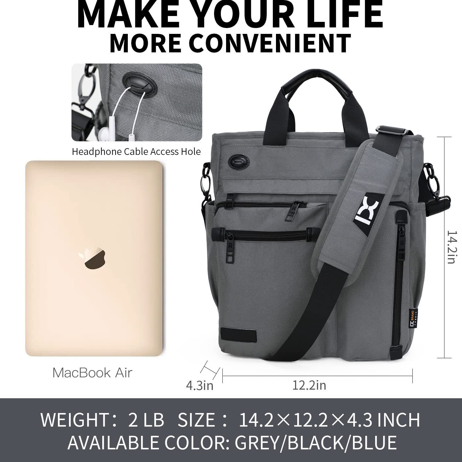 INOXTO Men’s Messenger Bag 3 in 1 Convertible Backpack Briefcase Bag Business Office Bag for Men, Laptop Shoulder Bag (Grey)