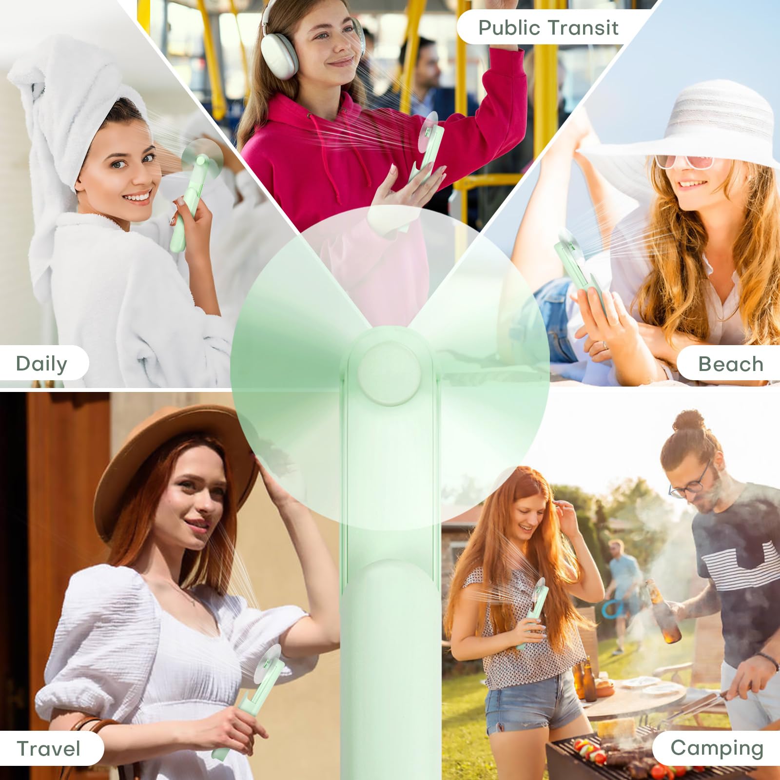 Nezylaf Handheld Mini Fan,Portable Small Pocket Fan,Rechargeable Personal Fan with Power Bank 2000mAh, Travel Essentials for Women