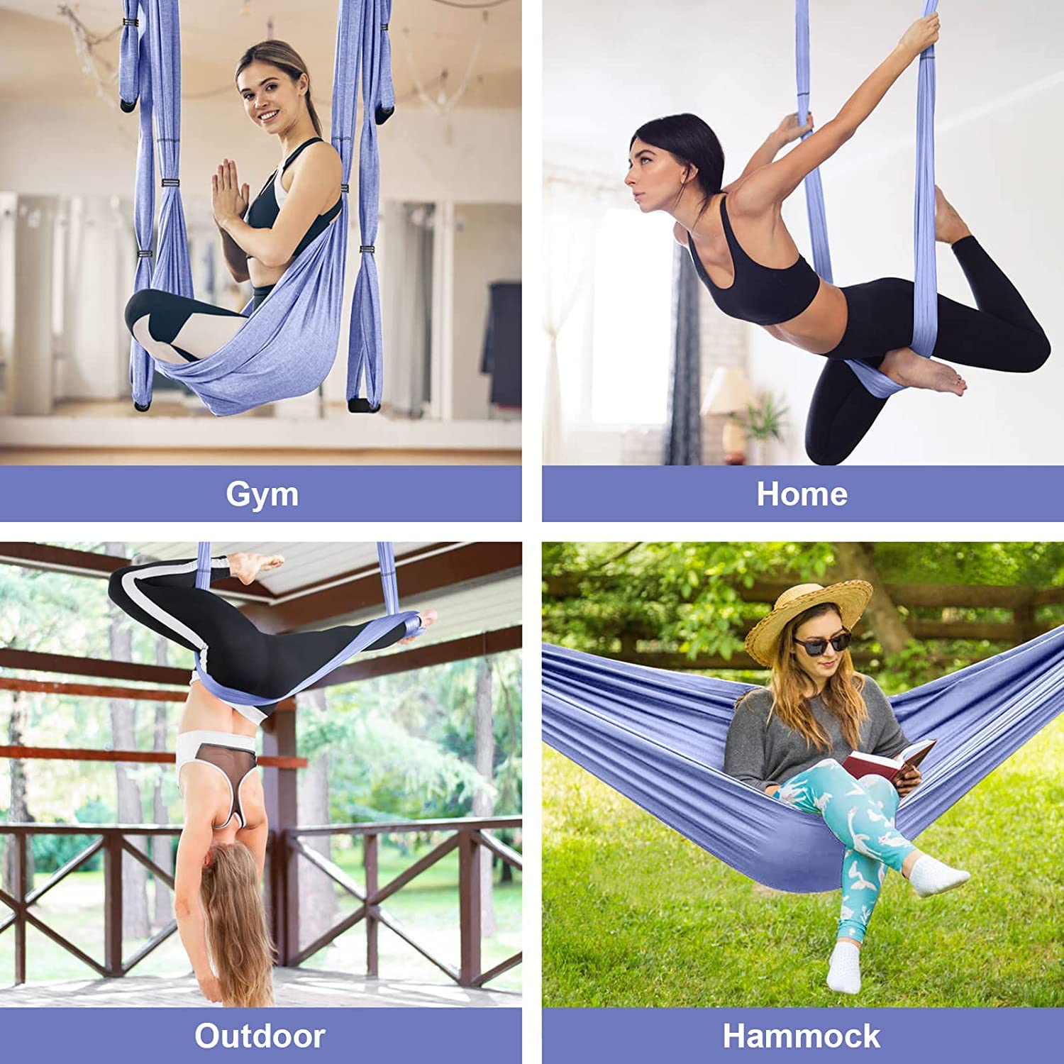 Leogreen Yoga Swing Set, Aerial Yoga Hammock Silk, Anti-Gravity Inversion Swing Exercises Sling Kit for Beginners and Kids with 2 Extension Daisy Straps and 4 Carabiners