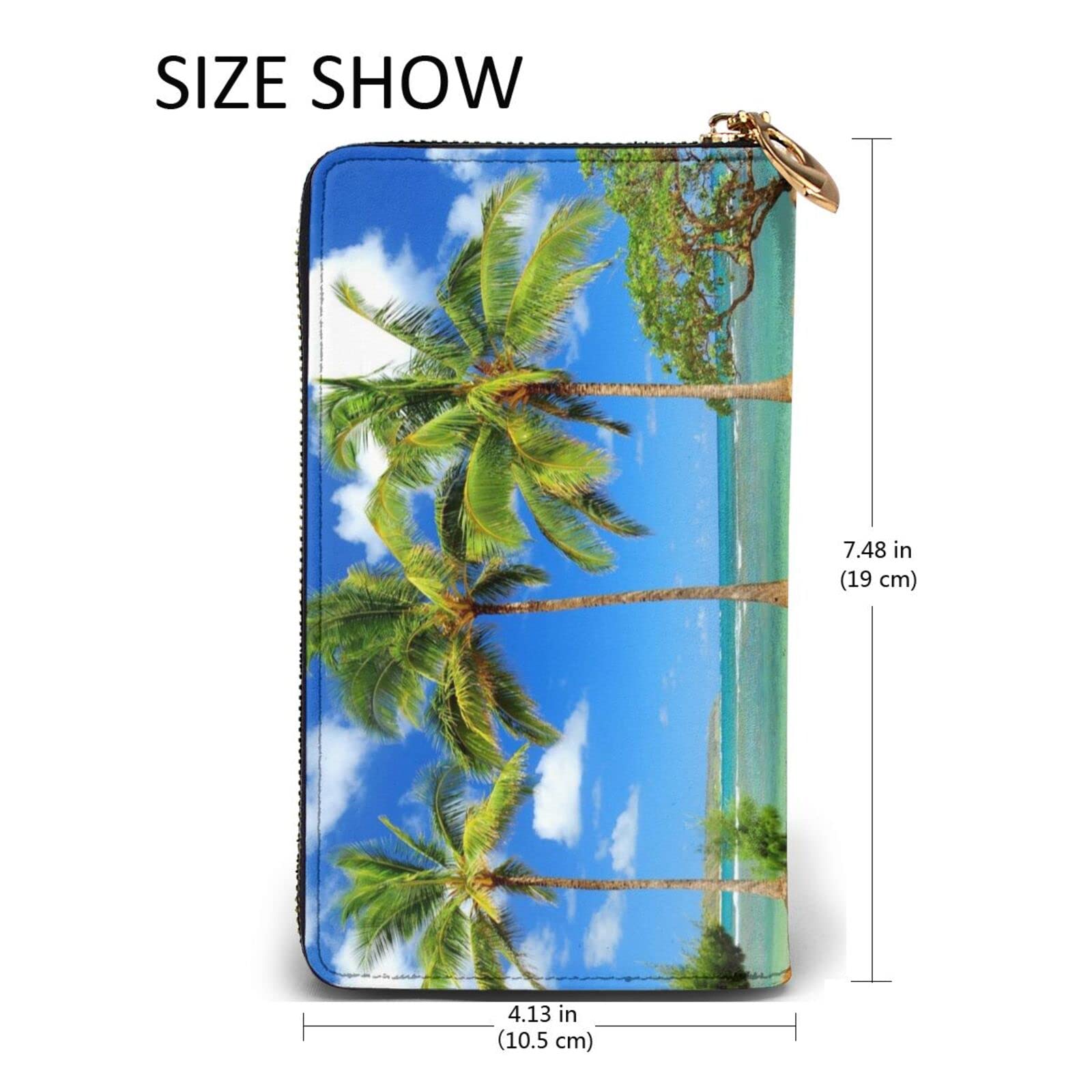 Palm Tree Leather Long Wallet Card Holder Organizer Wallet Zipper Wristlet Clutch Bag For Men Women