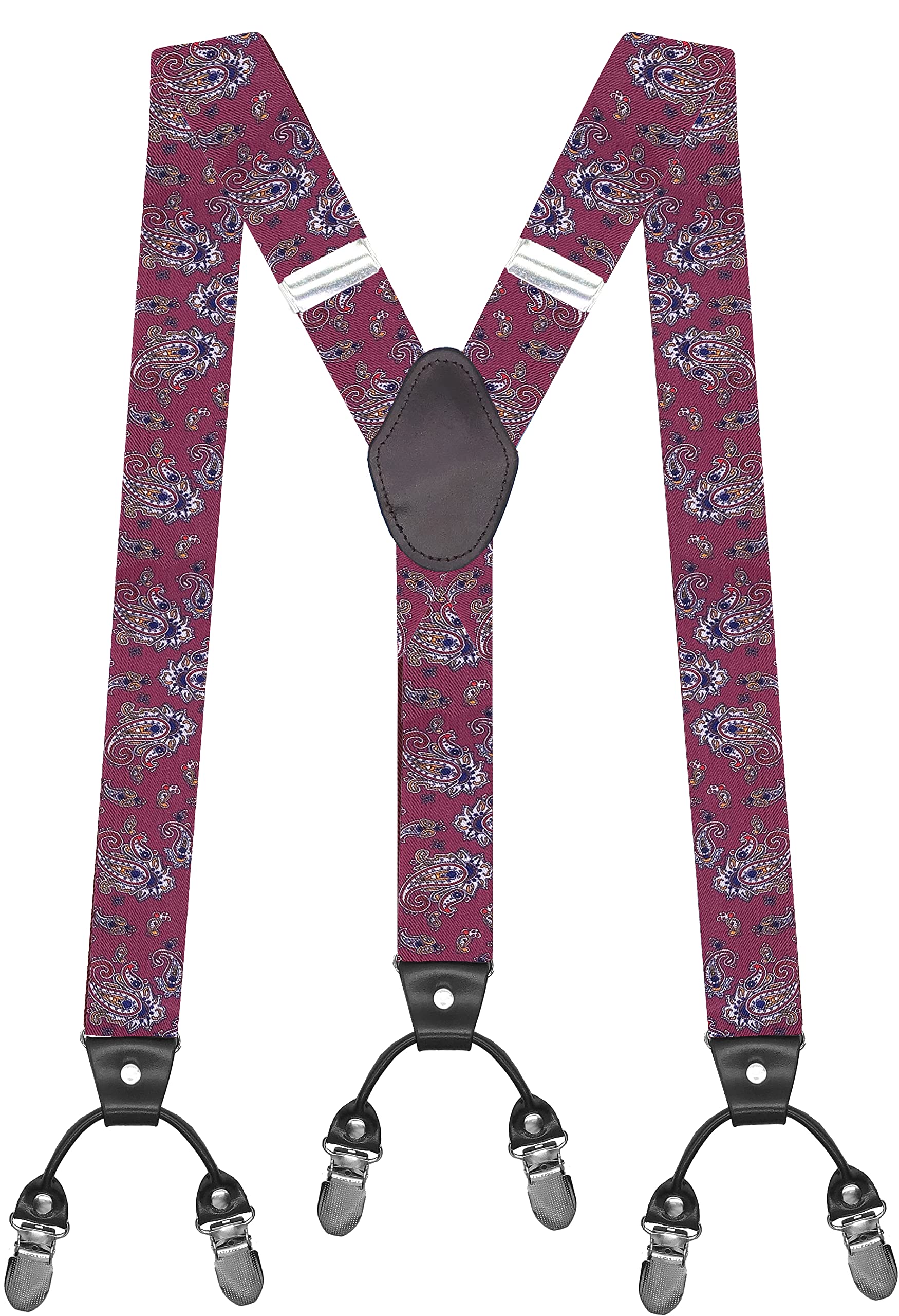 L04AYABY Suspenders for Men 6 Heavy Duty Metal Clips Red Cashew Blossoms Straps