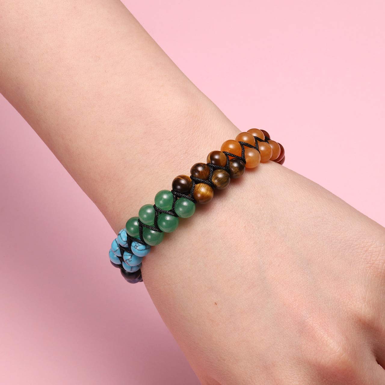 MANIFO 7 Chakra Healing Crystals Bracelet Womens Reiki Stone Rope Braided Gemstone Bracelet for Yoga Meditation Anxiety Relief (7 Chakra Crystals)