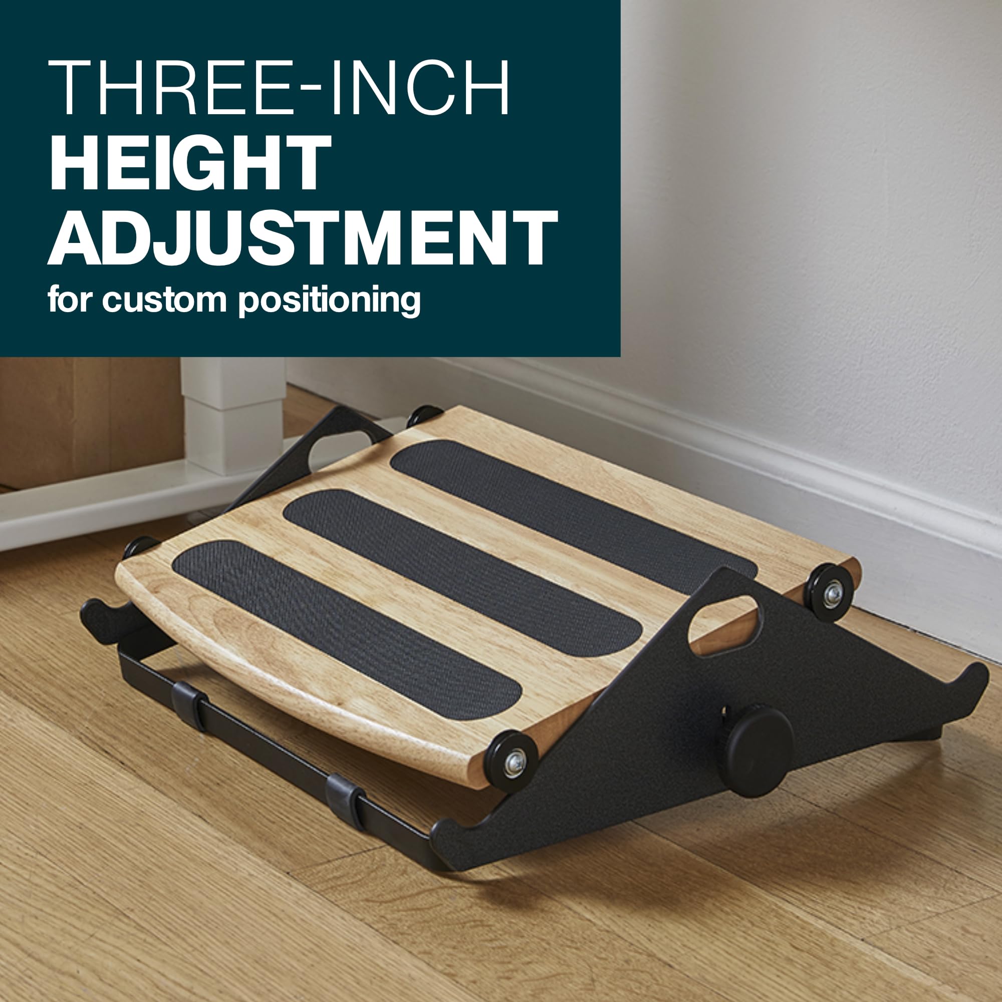 Humanscale FR300 Foot Rocker, Ergonomic Rocking Footrest for Under Desk, Smooth Gliding Experience with Ball Bearing Rollers, Adjustable Height, Durable Steel Frame, Natural Wood
