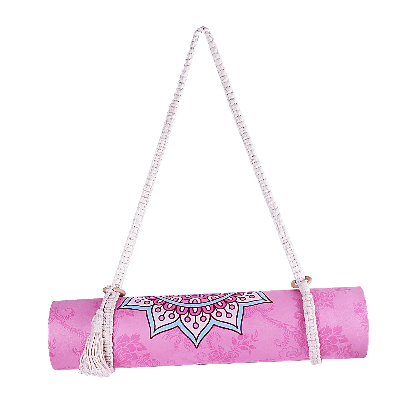 LAKETANEY Boho Yoga Mat Strap,Adjustable Yoga Mat Carrying Strap,Tassel Crossbody Yoga Mat,Suits All Mat Sizes. 83inch White YJD895210F2