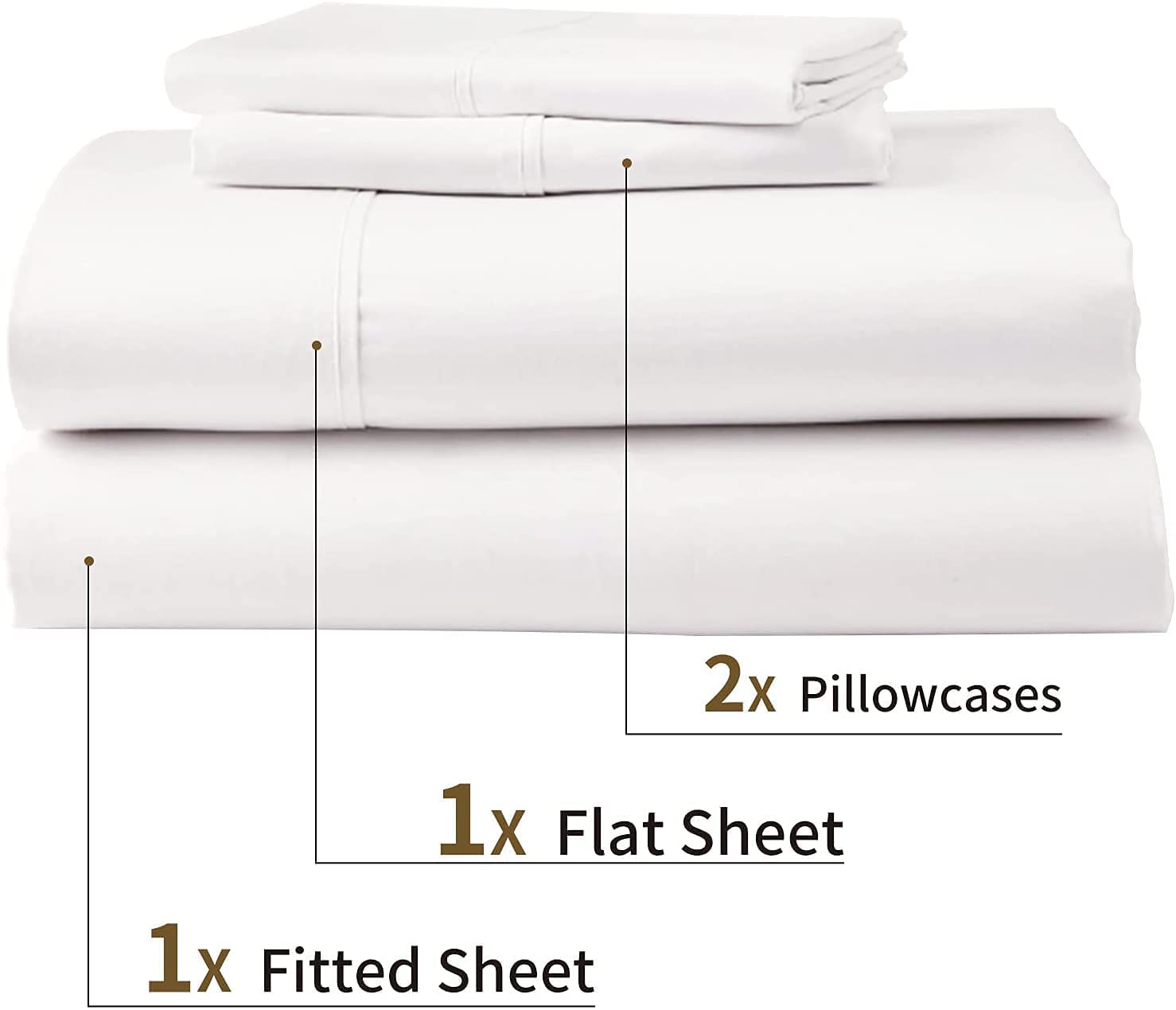King Sheet Set 600 Thread Count, 100% Cotton Hotel Luxury Bed Sheet Set-4 Pieces Sheet & Pillowcase Set Ultra Soft Linens with 16" Deep Pocket Breathable & Durable (King, Pure White)