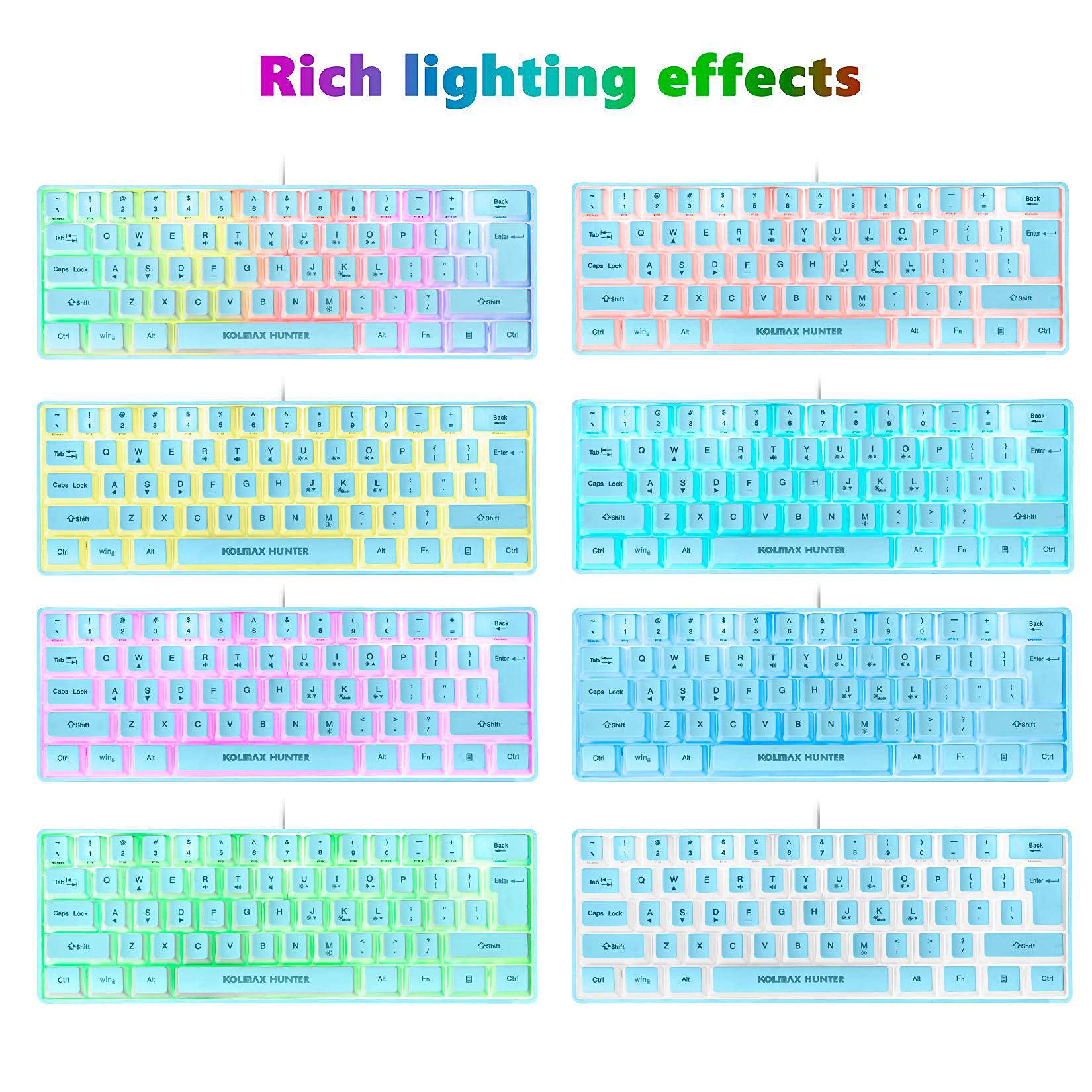 KOLMAX HUNTER 60% RGB Gaming Keyboard,61 Keys RGB Backlit Wired Gaming keyboard/Office Mini Keyboard for PC/Mac/Linux/Laptop(Blue)