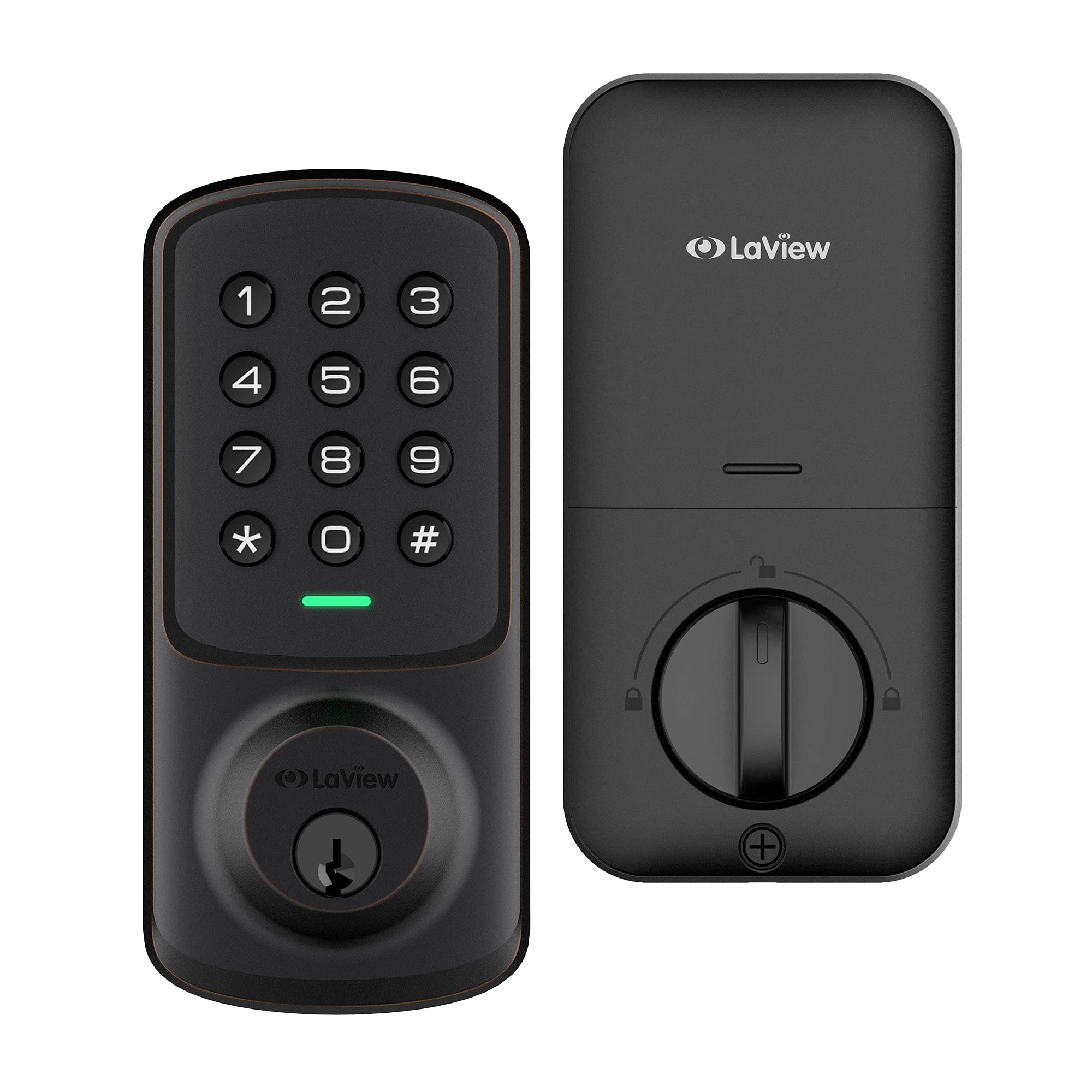 LaView Electronic Deadbolt Lock, Keypad Door Lock with Auto Lock, 1-Touch Motorized Locking, 20 User Codes, Bronze, Easy Installation