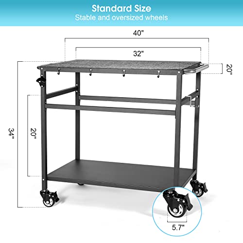 Outdoor Grill Table with Storage for Patio,Double-Shelf Movable Kitchen Cart Island Table on Wheels with Grill Mats,20" x 32" Multi-Functional Heavy Duty Kitchen BBQ Food Prep Table for Grill