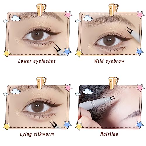 Jemey Double Tip Lower Eyelash Pencil Waterproof Anti-Smudge Dual Pronged Bottom Eyelashes Pen Super Slim Eye Liner Liquid Eyeliner Natural 3D Under Lashes for Eye Makeup (Black)