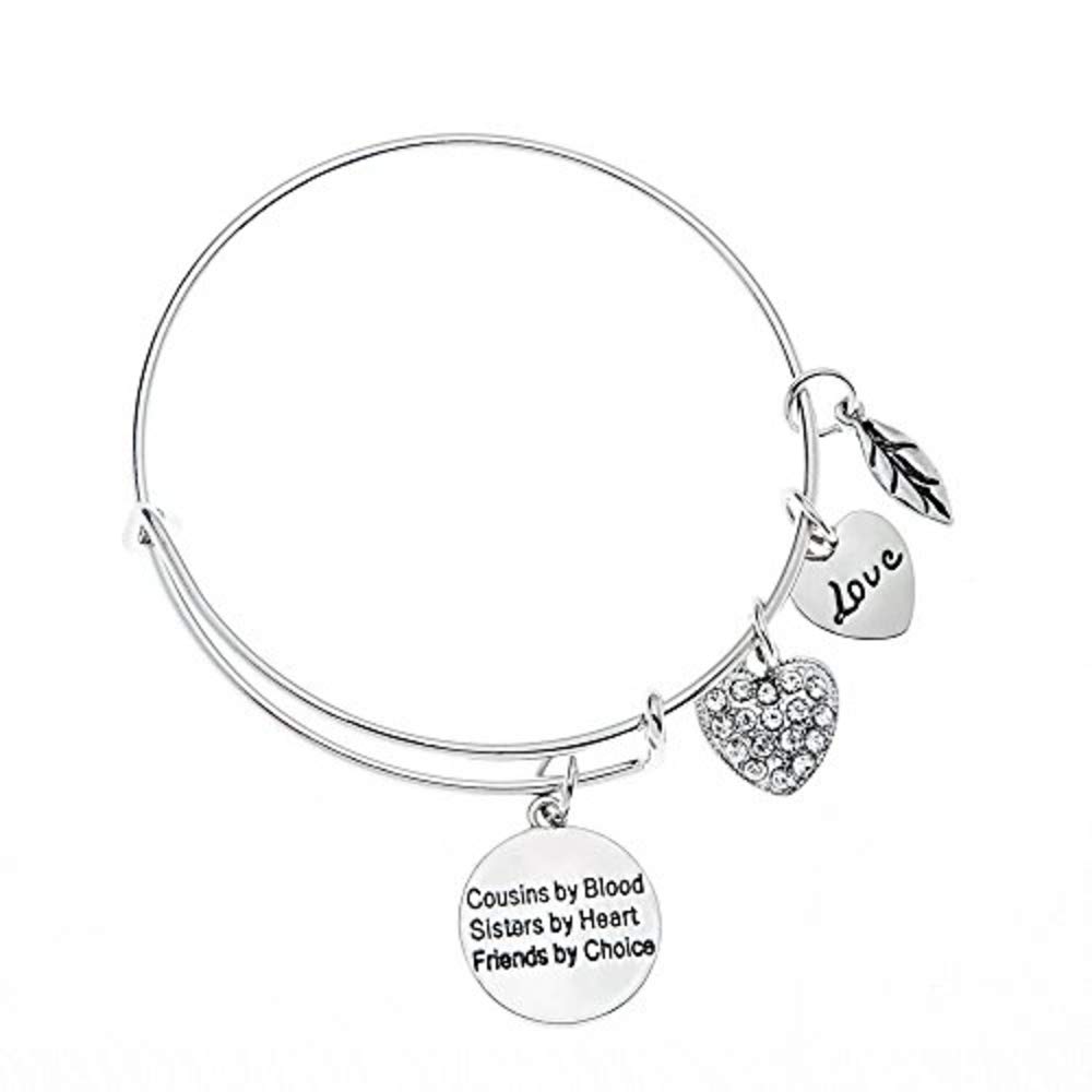 Infinity Collection Cousin Gift, Cousins by Chance, Friends by Choice Charm Adjustable Bangle, Cousin Jewelry for Women- Gift for Cousins