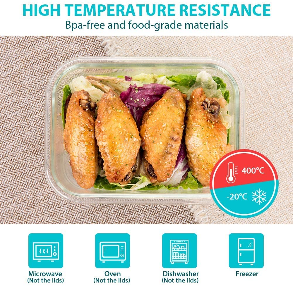 HOMBERKING 24 Pieces Glass Meal Prep Containers with Lids, Airtight Glass Bento Boxes, BPA Free & Leak Proof