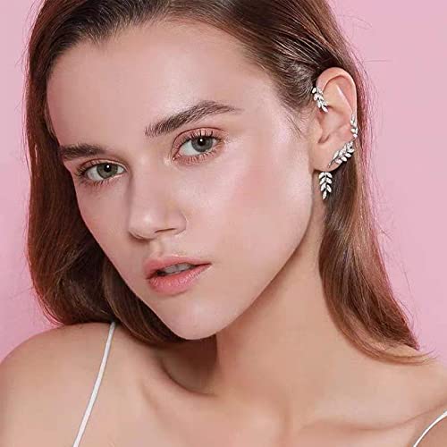 Leaf Ear Cuff Earrings for Women Pierced Zircon Leaf Ear Cuffs Hanging Leaf Earrings Ear Wrap Earrings